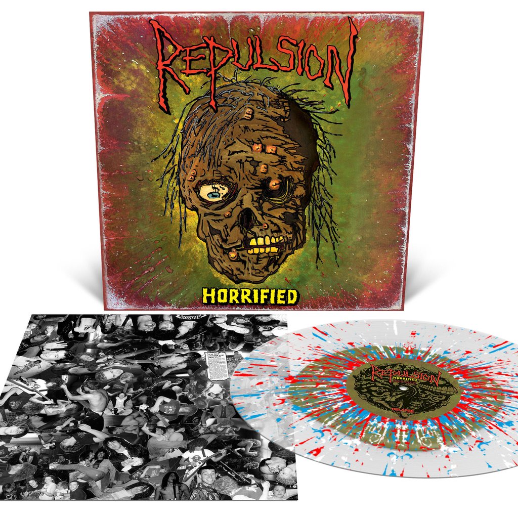 Repulsion ‎– Horrified (swamp green nside clear with blood red, white and cyan blue splatter ...